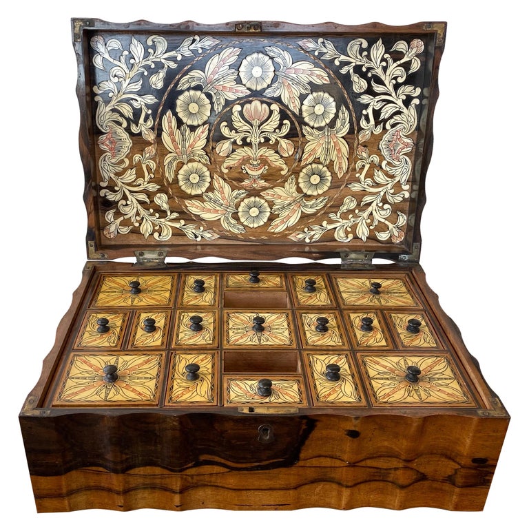 Anglo-Ceylonese Coromandel Work Box with Exceptional Decoration, Late ...