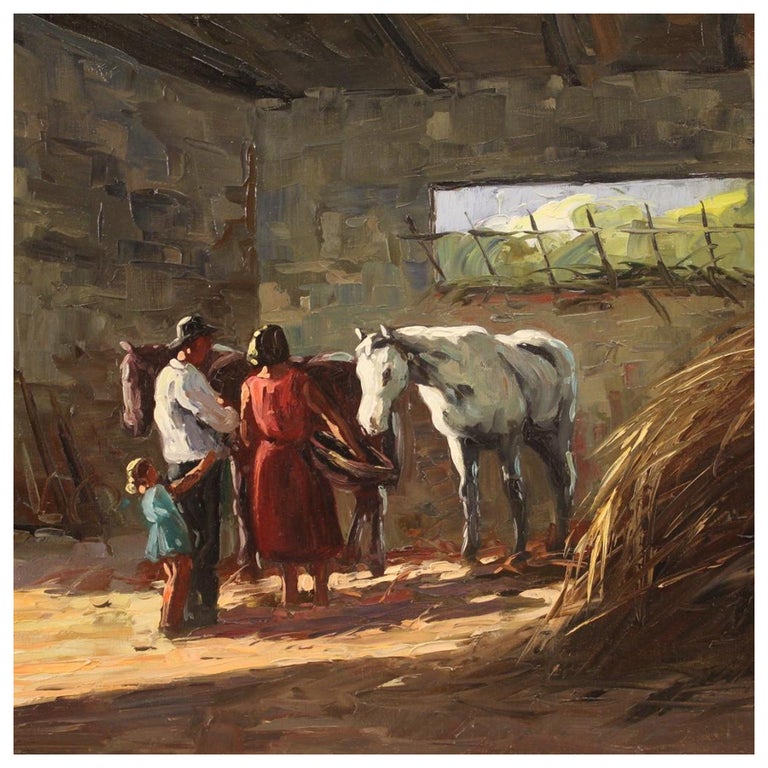 20th Century Oil on Canvas Signed Italian Impressionist Style Bucolic ...