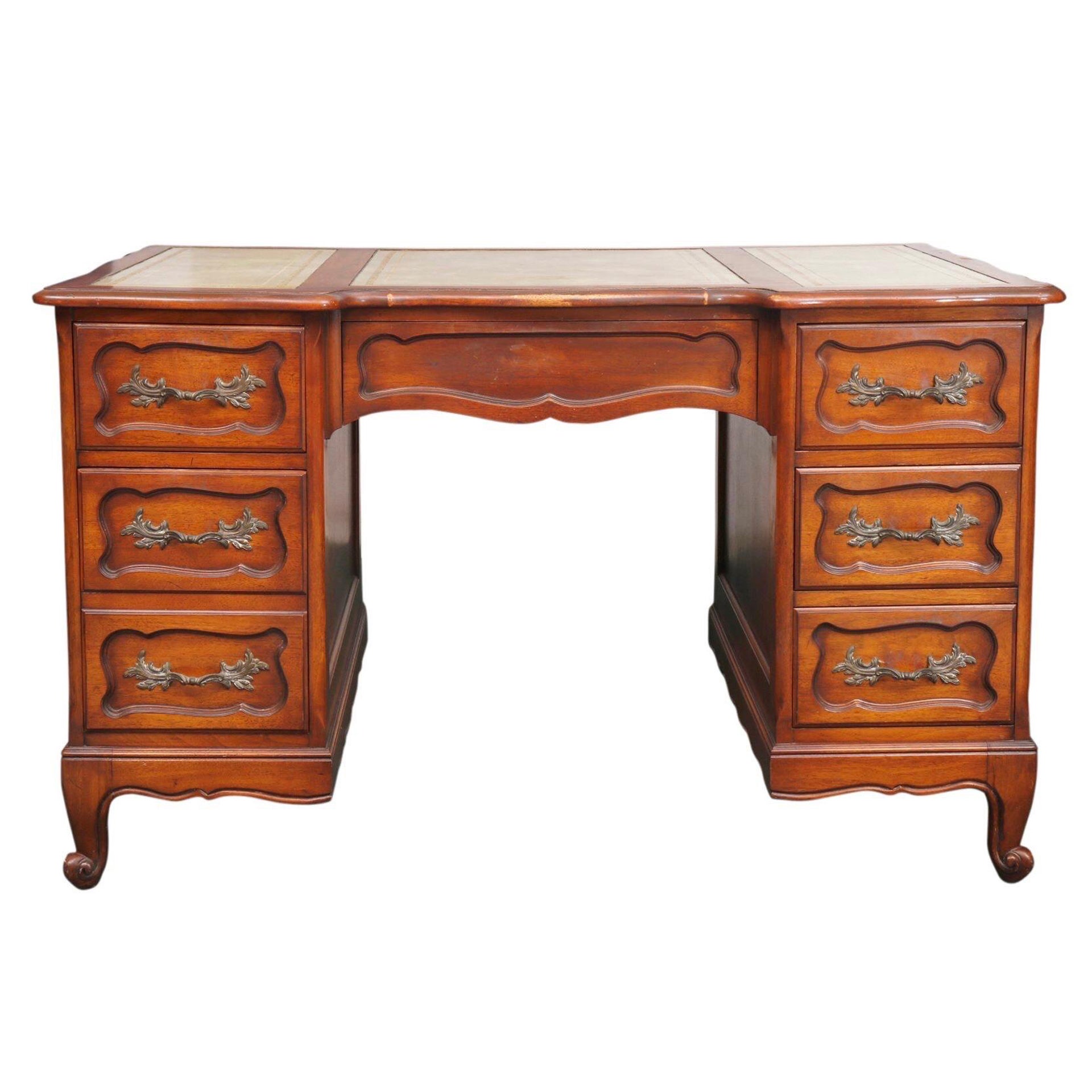 French Louis XV Style Gold Gilt Writing Desk with Marquetry Inlaid Top ...