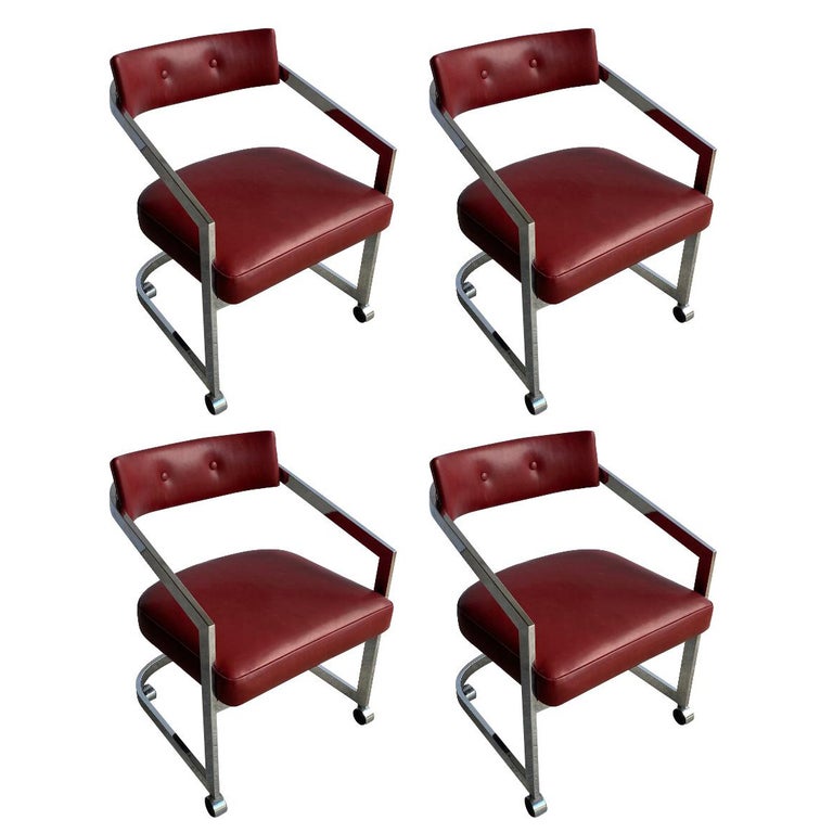 DIA Rolling Chairs, Chrome and Leather, Set of 4 at 1stDibs