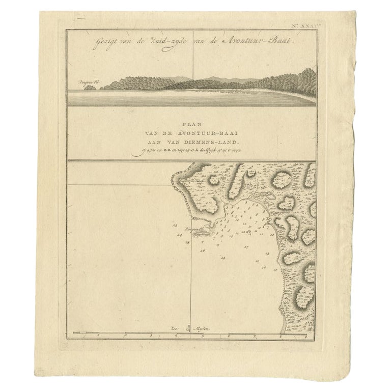 Antique Map of Adventure Bay, Van Diemens Land, Nowadays Tasmania ...