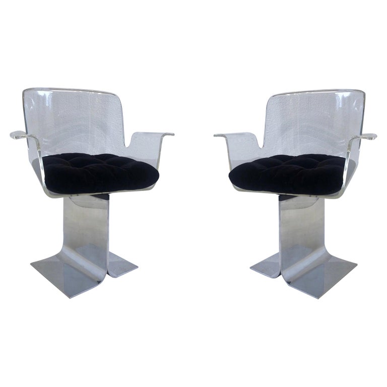 Pair of Lucite and Aluminum Swivel Chairs by Pace Collection at 1stDibs