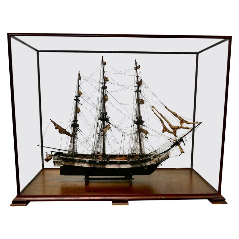 Model of the French Ship Astrolabe in Display Case at 1stDibs