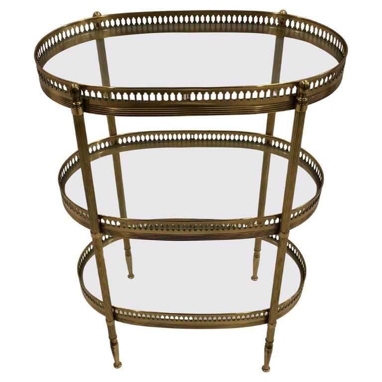 Elegant Oval Brass and Glass 3 Tiered Side Table at 1stDibs
