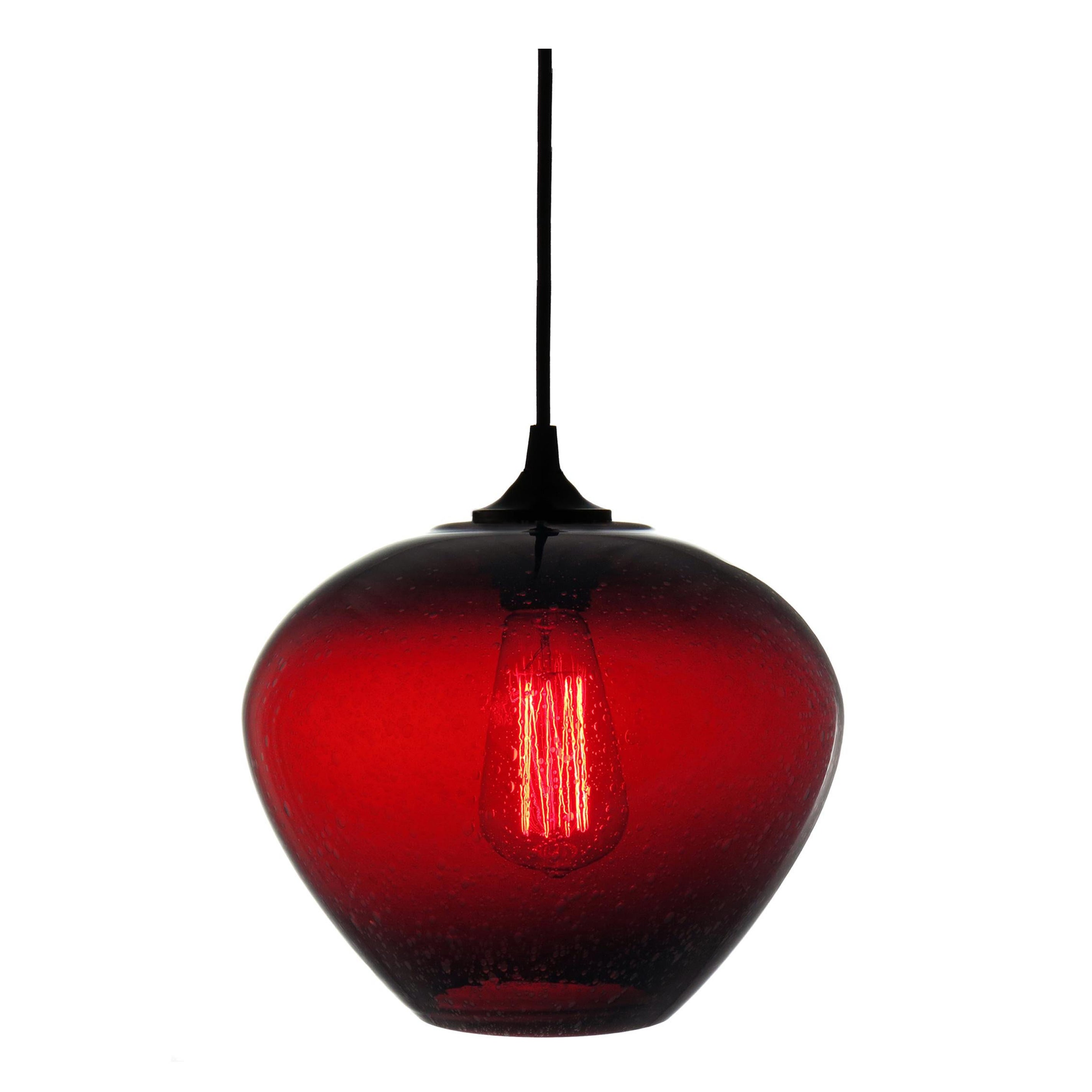 Contemporary Hand Blown Pendant Lamp in Blood Red Rustic Finish For ...