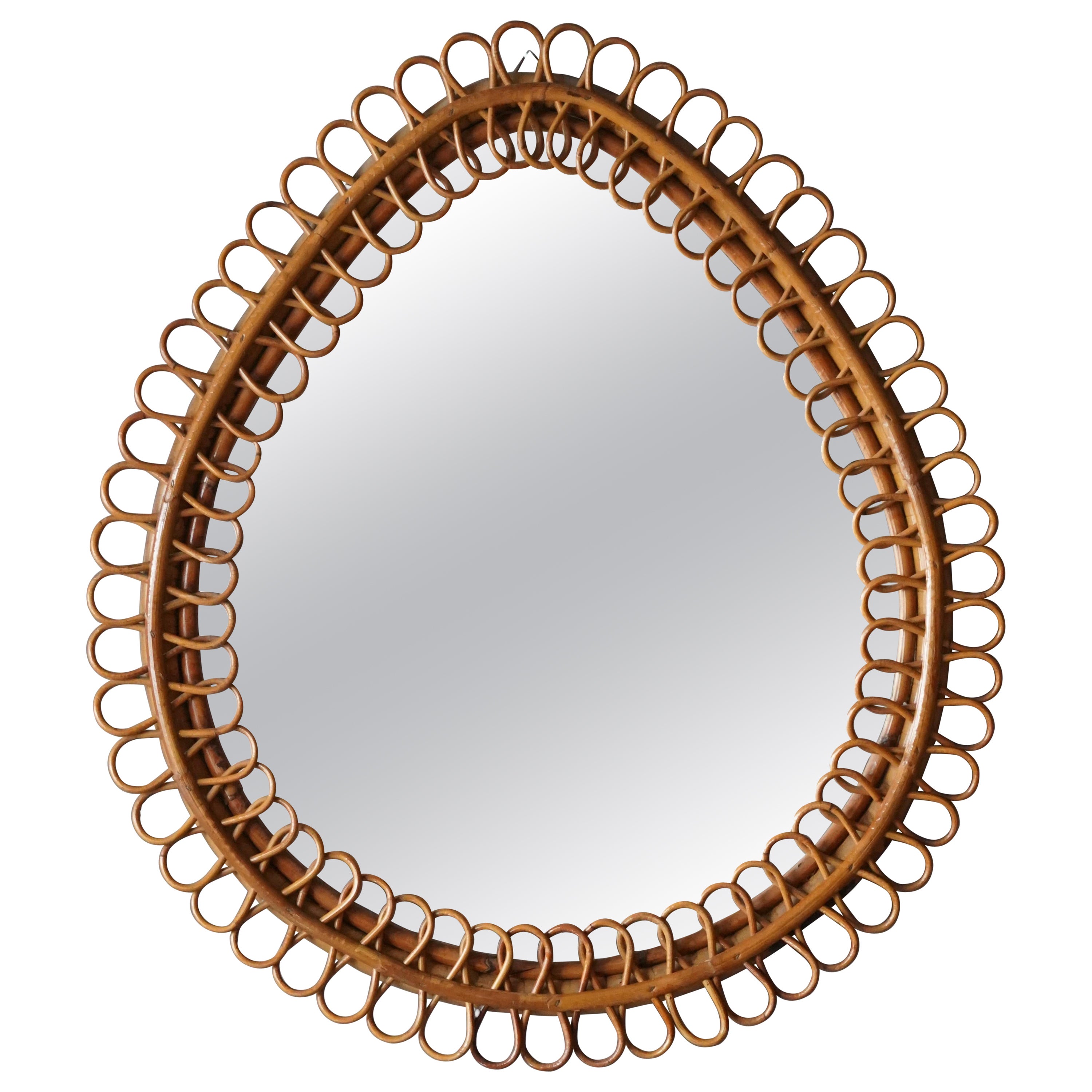 Italian Rattan and Brass Hexagon Shaped Mirror by Cantu, 1950s For Sale ...