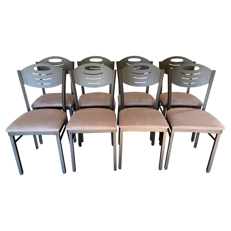 Set of 8 Mid-Century Modern Metal Dining Chairs For Sale at 1stDibs