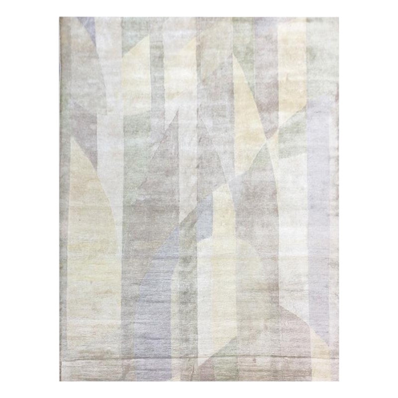 Contemporary Silk and Wool Rug, Abstract Design over Green, Gray and ...