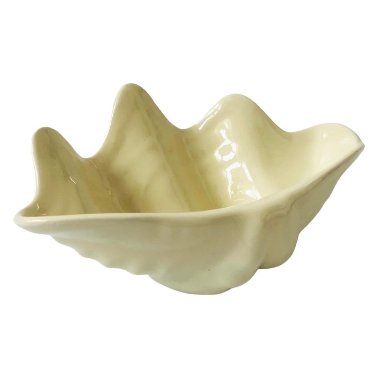 Large White Ceramic Clam Shell Bowl by Hall China For Sale at 1stDibs