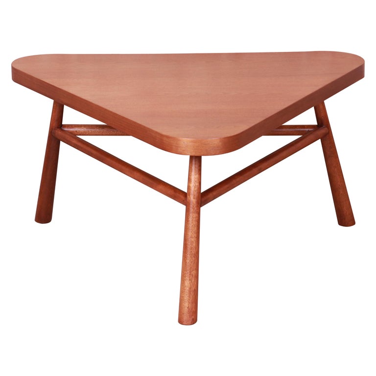 Robsjohn-Gibbings for Widdicomb Walnut Triangular Coffee Table, Newly Refinished For Sale at 1stDibs