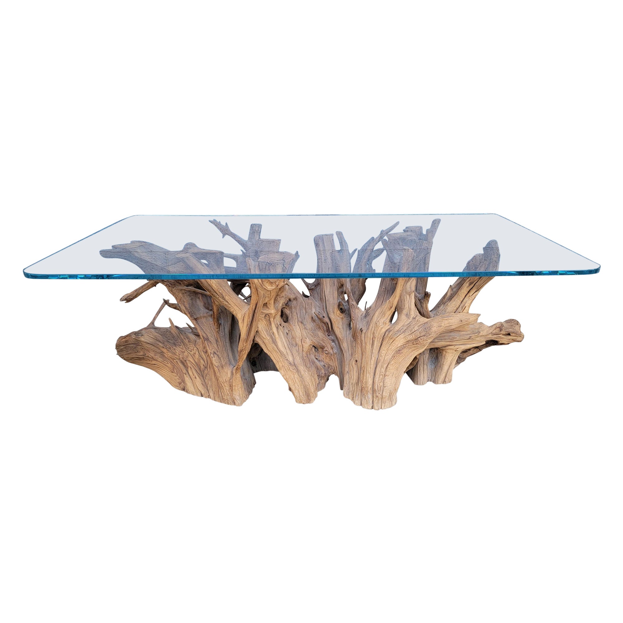 Redwood Trunk Coffee Table with Glass Top at 1stDibs