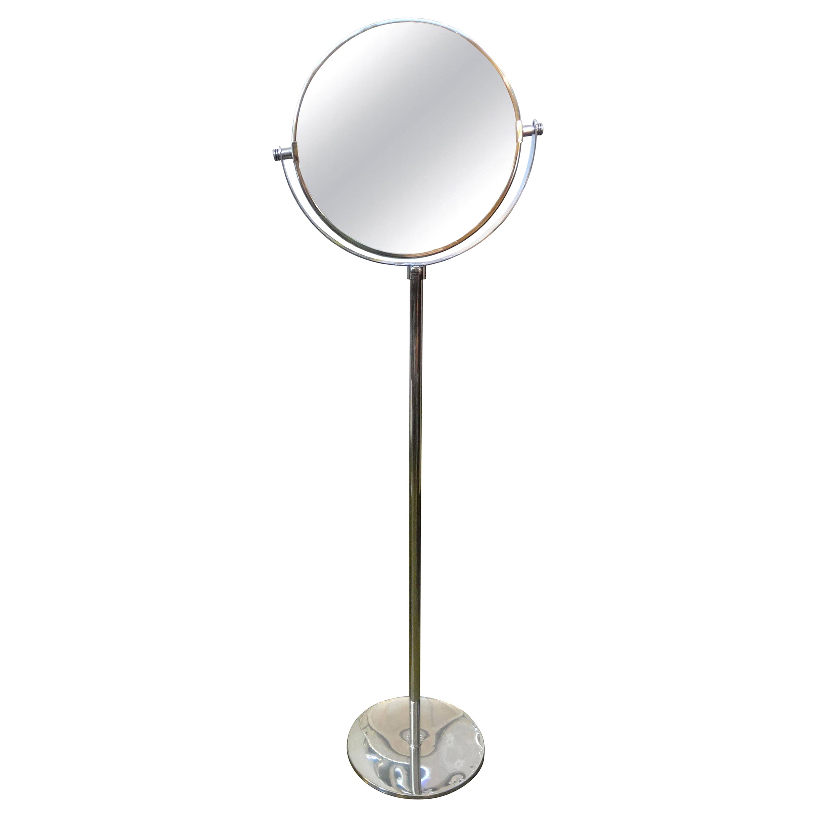 Bauhaus Chrome-Plated Swivel Standing Mirror with Circular Base at 1stDibs