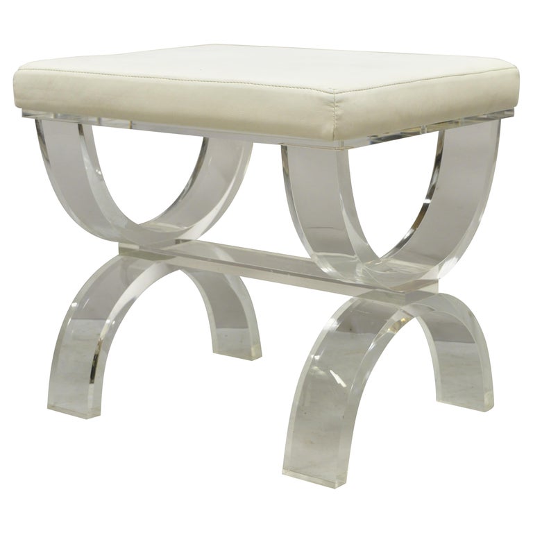 Modern Clear Lucite Acrylic Mid Century X-Frame Vanity Bench Stool at ...