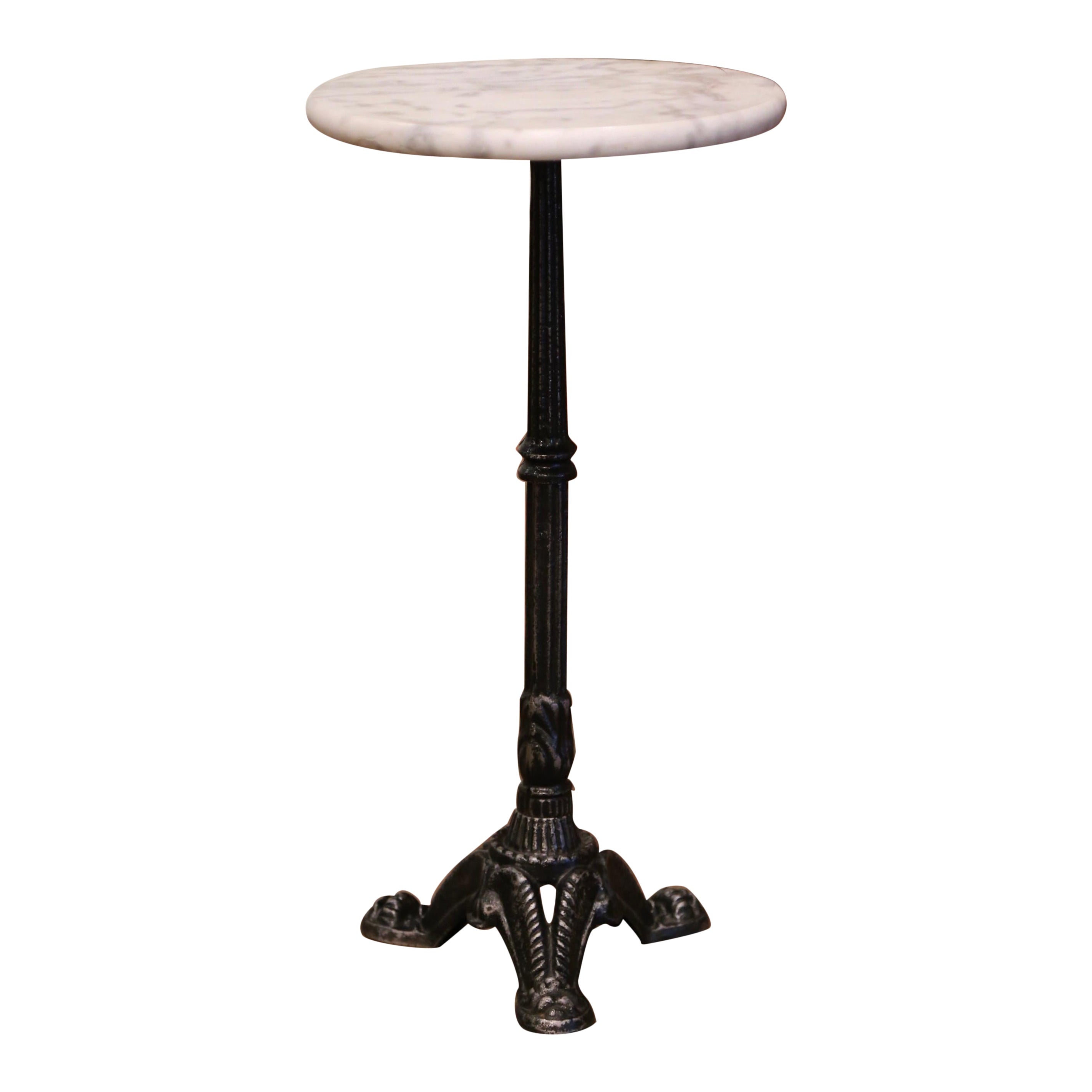 Early 20th Century French Iron Martini Pedestal Table with Round Marble ...