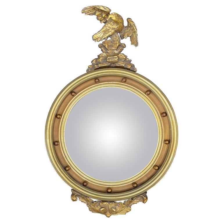 19th-C. American Federal Style Giltwood Convex Mirror with Perched ...