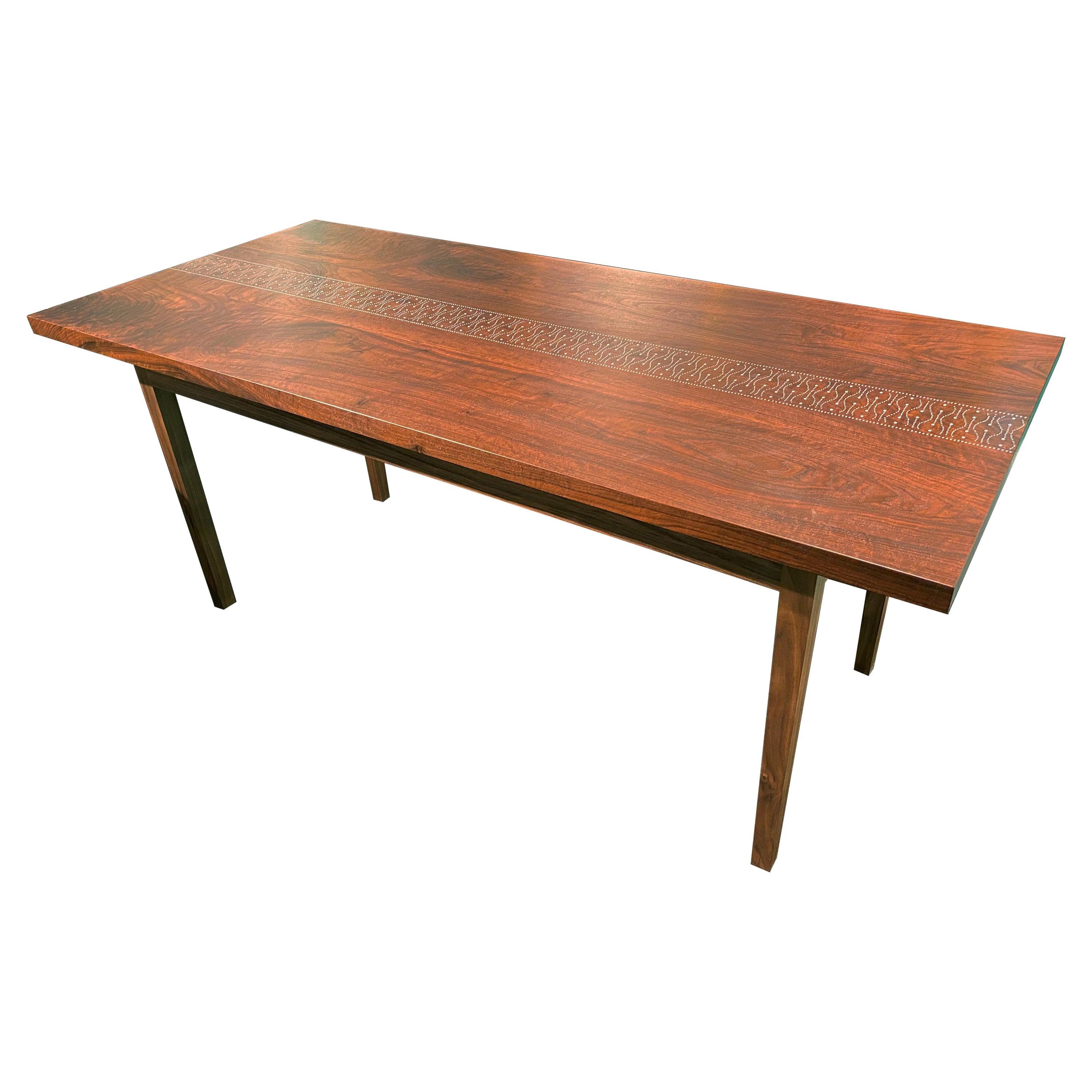Custom Walnut Dining Table with Solid Brass Inlay at 1stDibs