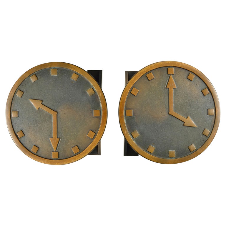 Architectural Pair of Bronze Push and Pull Door Handles as Clocks For ...