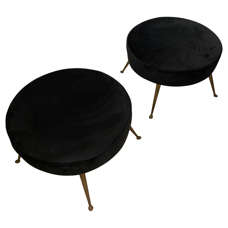 1950s Mid-Century Modern Set of Two Brass and Black Velvet Italian ...