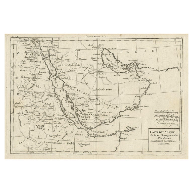 Antique Map of Arabia and the Red Sea by Bonne, 1780 at 1stDibs