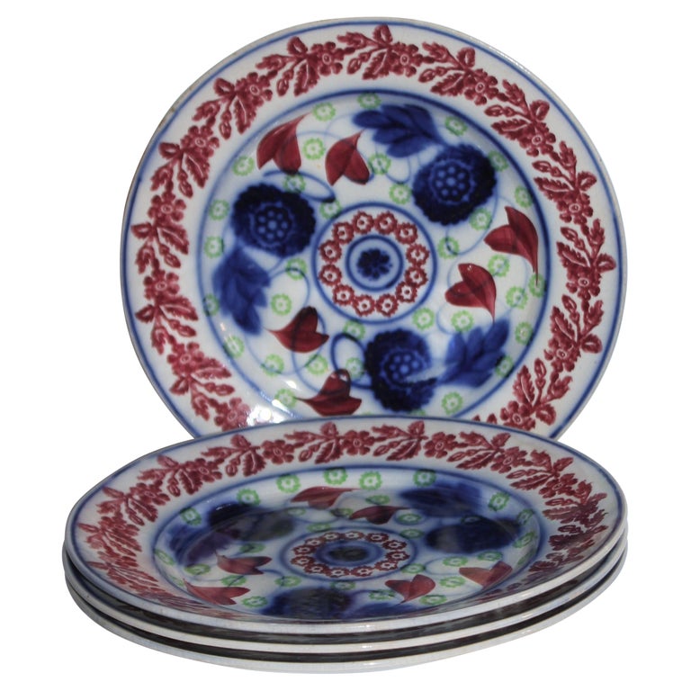 Collection of Four 19thc Stick Spatter Plates, 4 at 1stDibs