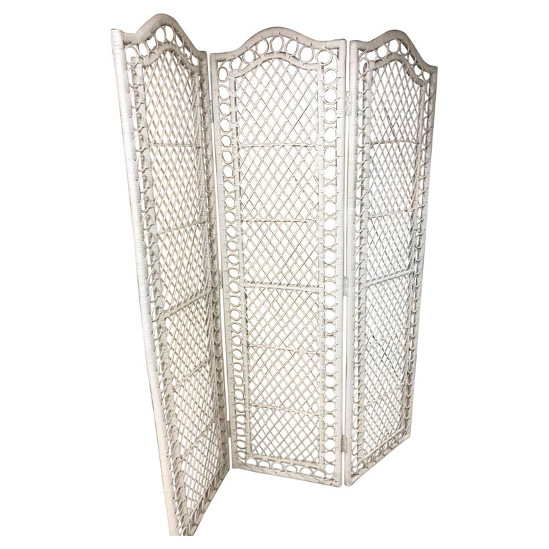 Boho Wicker Rattan Folding Screen Room Divider For Sale at 1stDibs