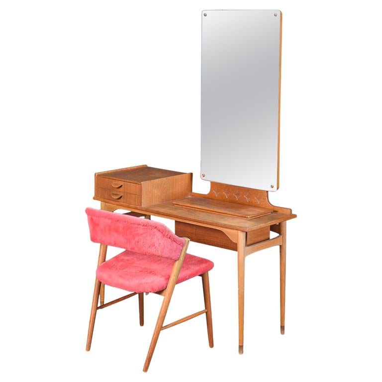 1950s Danish Modern Teak + Oak Vanity With Stars For Sale at 1stDibs