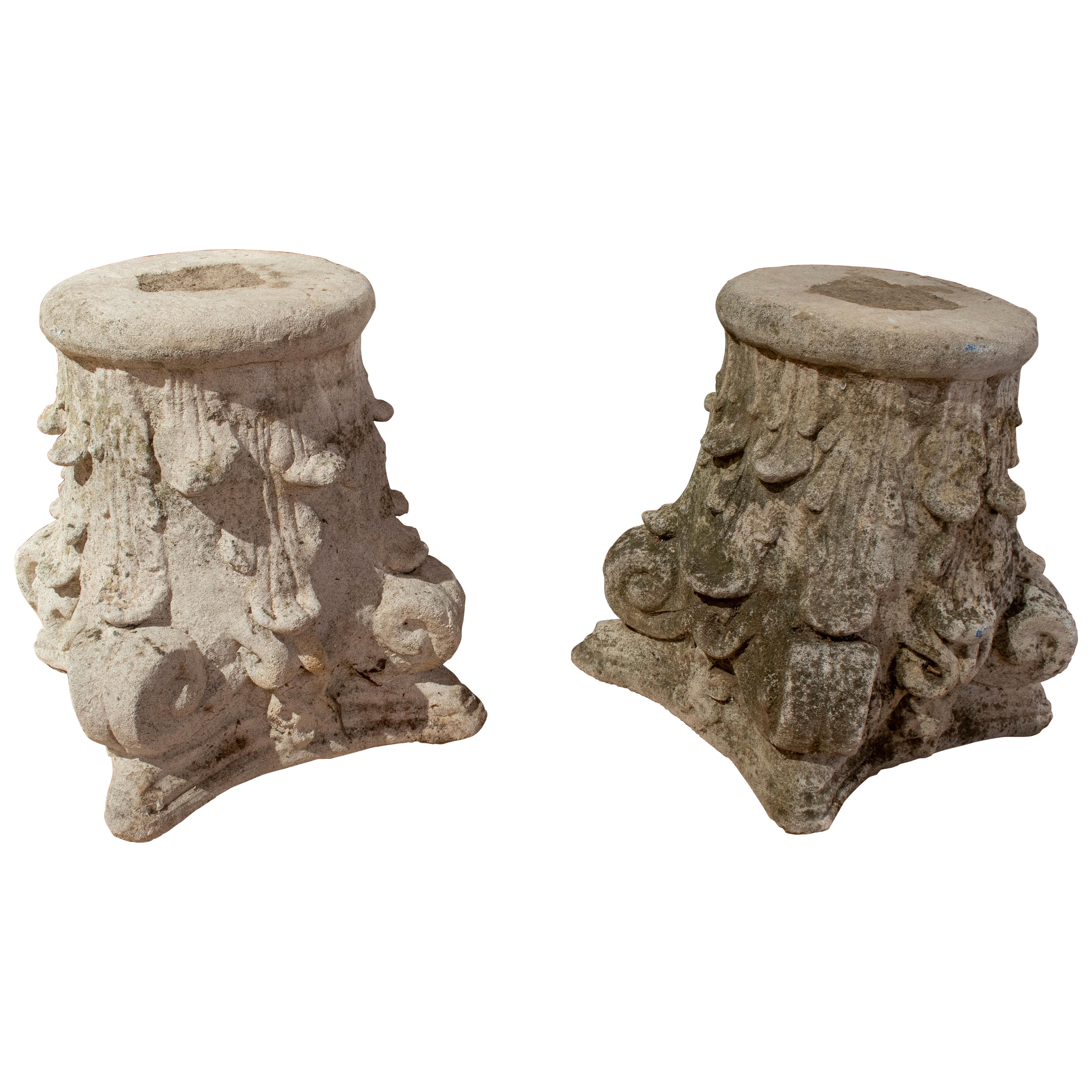 2 Corinthian Architectural Stone Columns Concrete Acanthus Roman Greek ...