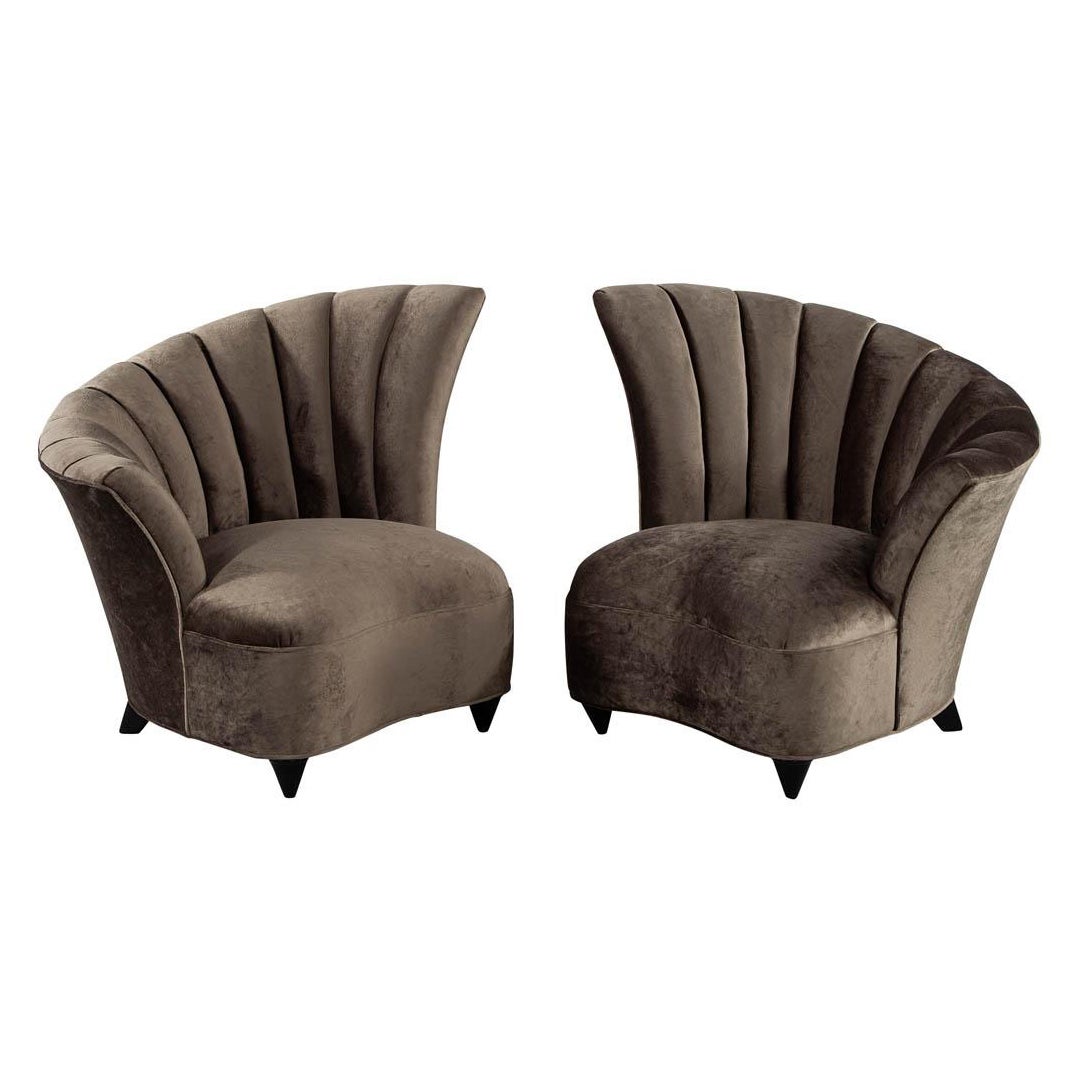 Luxe Pair of Modernist Channel Back Occasional Chairs at 1stDibs