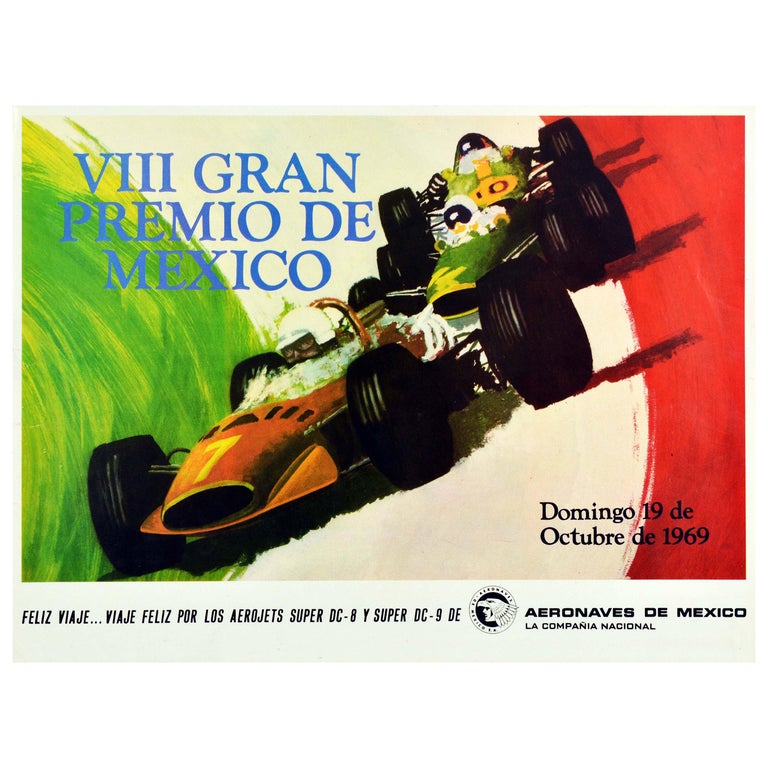 Original Vintage GP Auto Racing Poster Gran Premio De Mexico Grand Prix ...