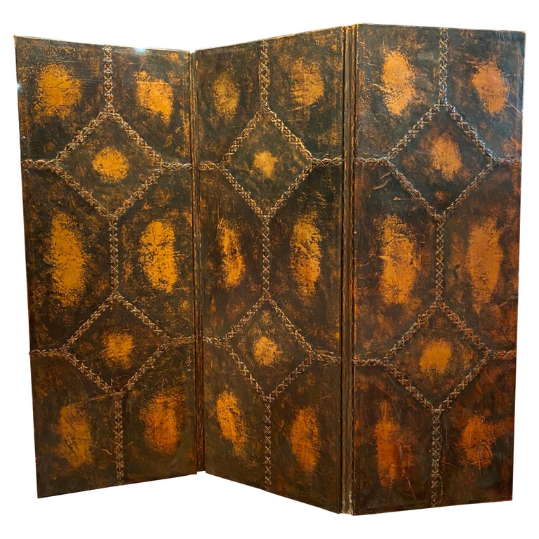 American Leather Folding Screen For Sale at 1stDibs