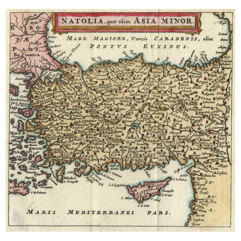 Charming Miniature Map of Asia Minor or Turkey in Europe, 1685 For Sale ...