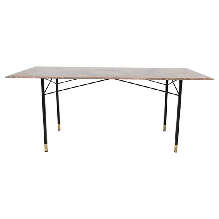 1950th Century, Dining Table Rectangular Marble Top, Iron and Brass ...