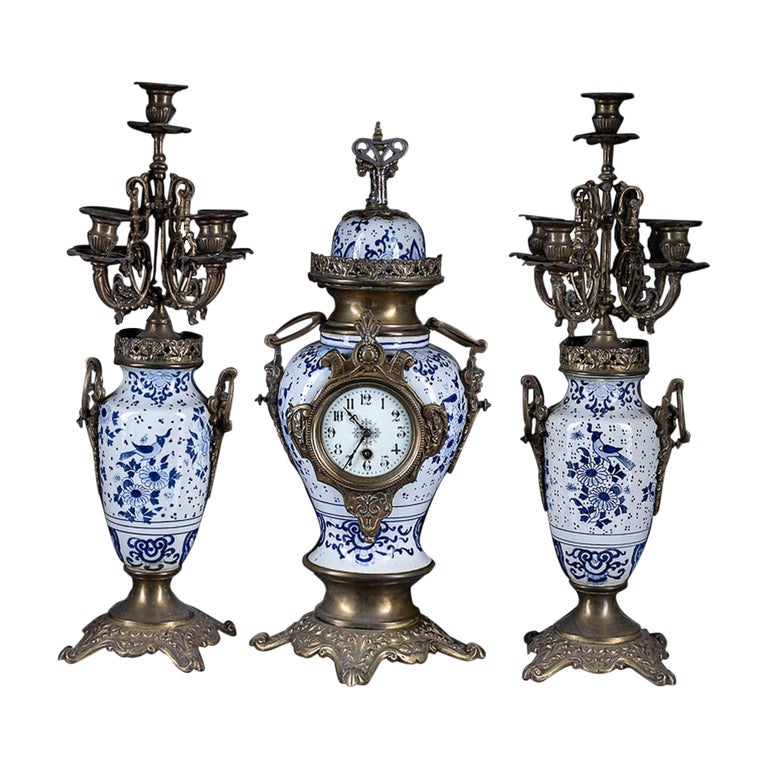 Antique Clock Garniture Set and Candle Holder with Multiple Arms ...