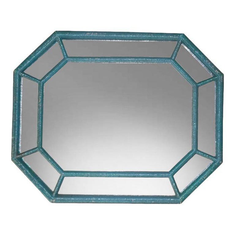 Hollywood Regency 1970s Blue Octagonal Faux Rattan Bamboo Wrapped ...