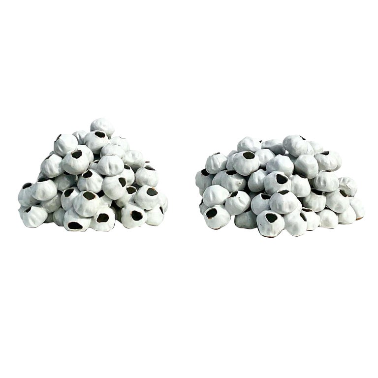 Vintage Boho Glazed Ceramic Barnacle Sculpture, a Pair For Sale at 1stDibs