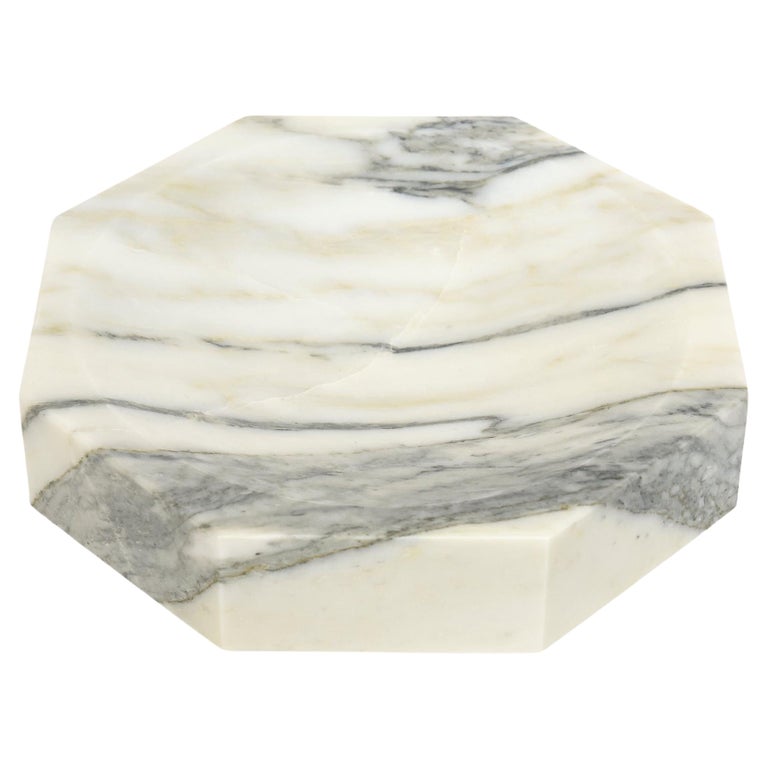 Octagonal Carrara White, Gray Marble Bowl or Tray at 1stDibs