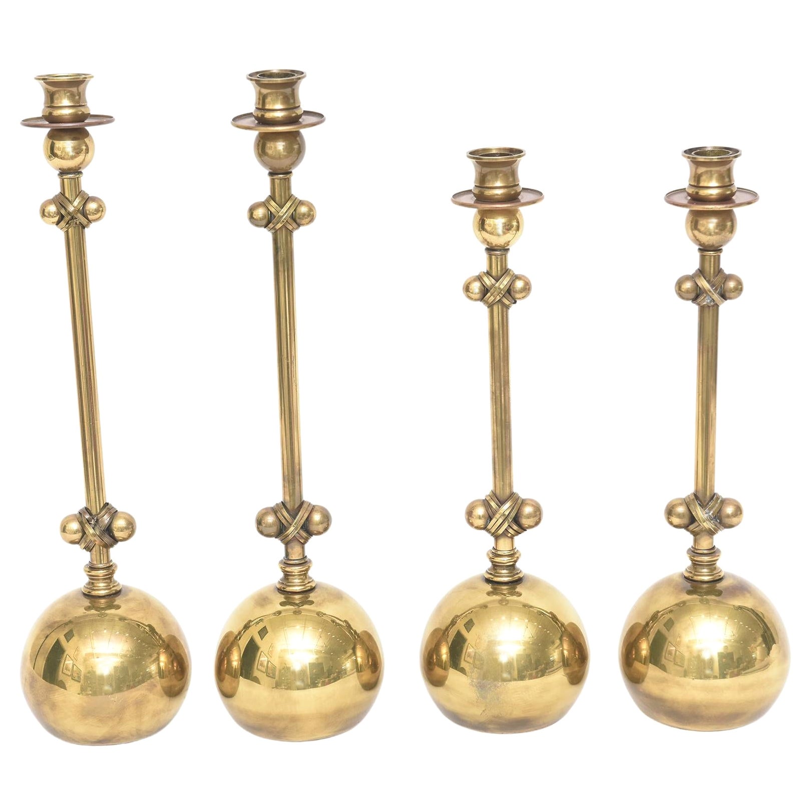 Set of Three Candlesticks in Brass and Lucite For Sale at 1stDibs