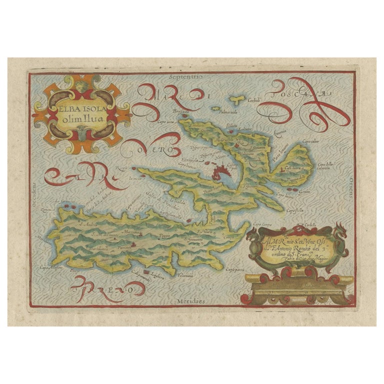 Antique Map of Elba in Tuscany, Italy, Site of Napoleon's First Exile ...