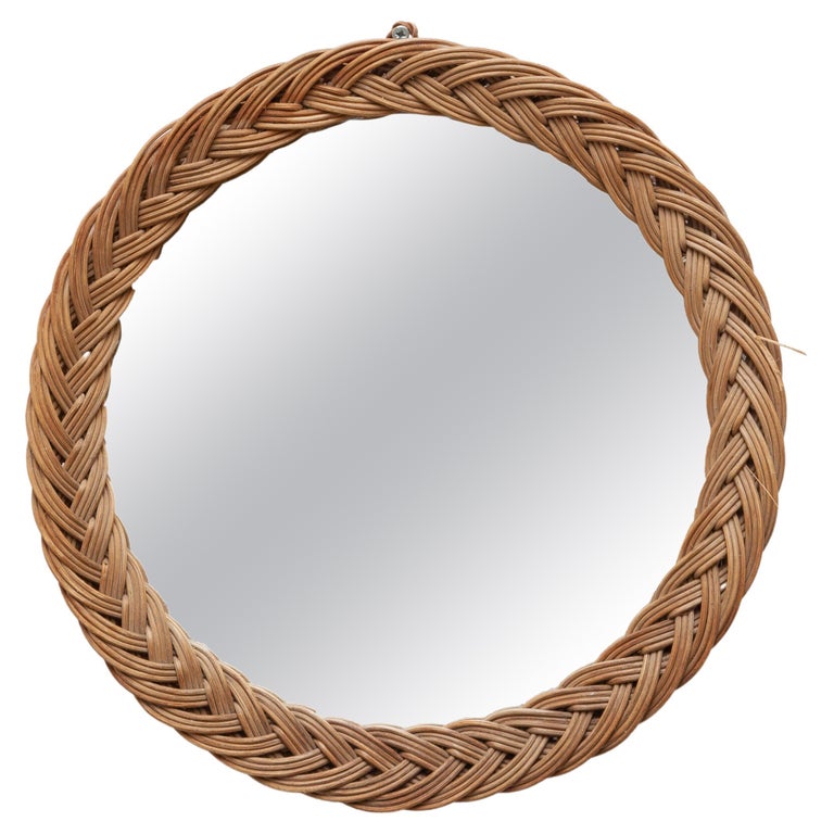 Mid-Century Modern Round Rattan Mirror For Sale at 1stDibs