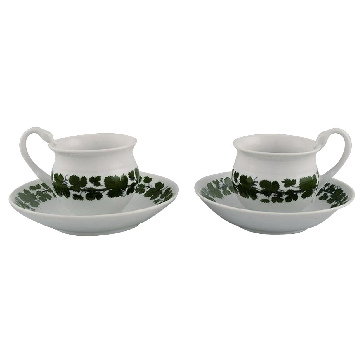Six Meissen Green Ivy Vine Leaf Coffee Cups with Saucers in Porcelain ...