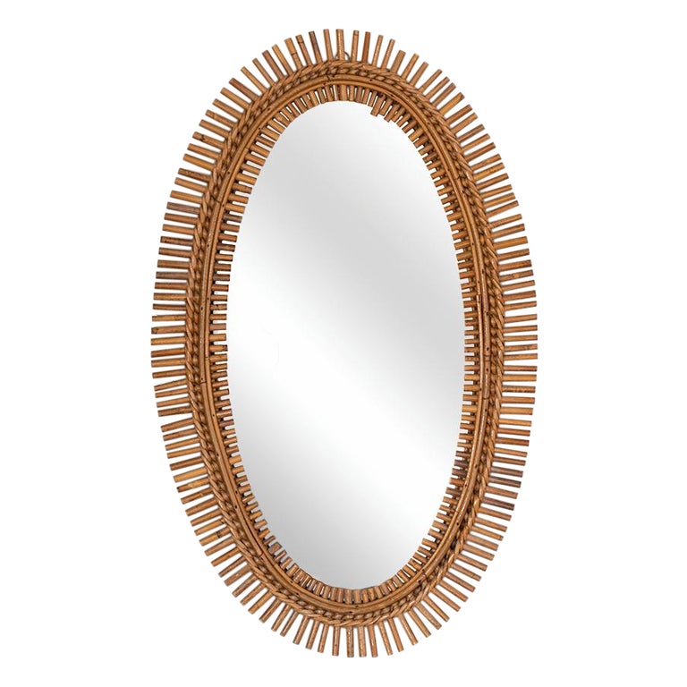 Italian Oval Rattan Mirror at 1stDibs