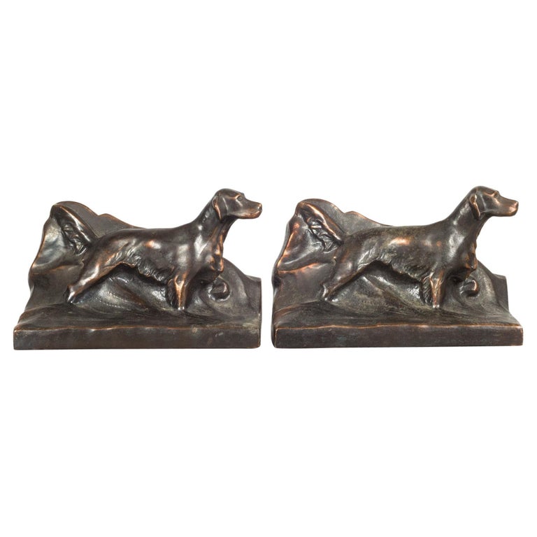 Bronze Plated Irish Setter Dog Bookends, c.1940 at 1stDibs