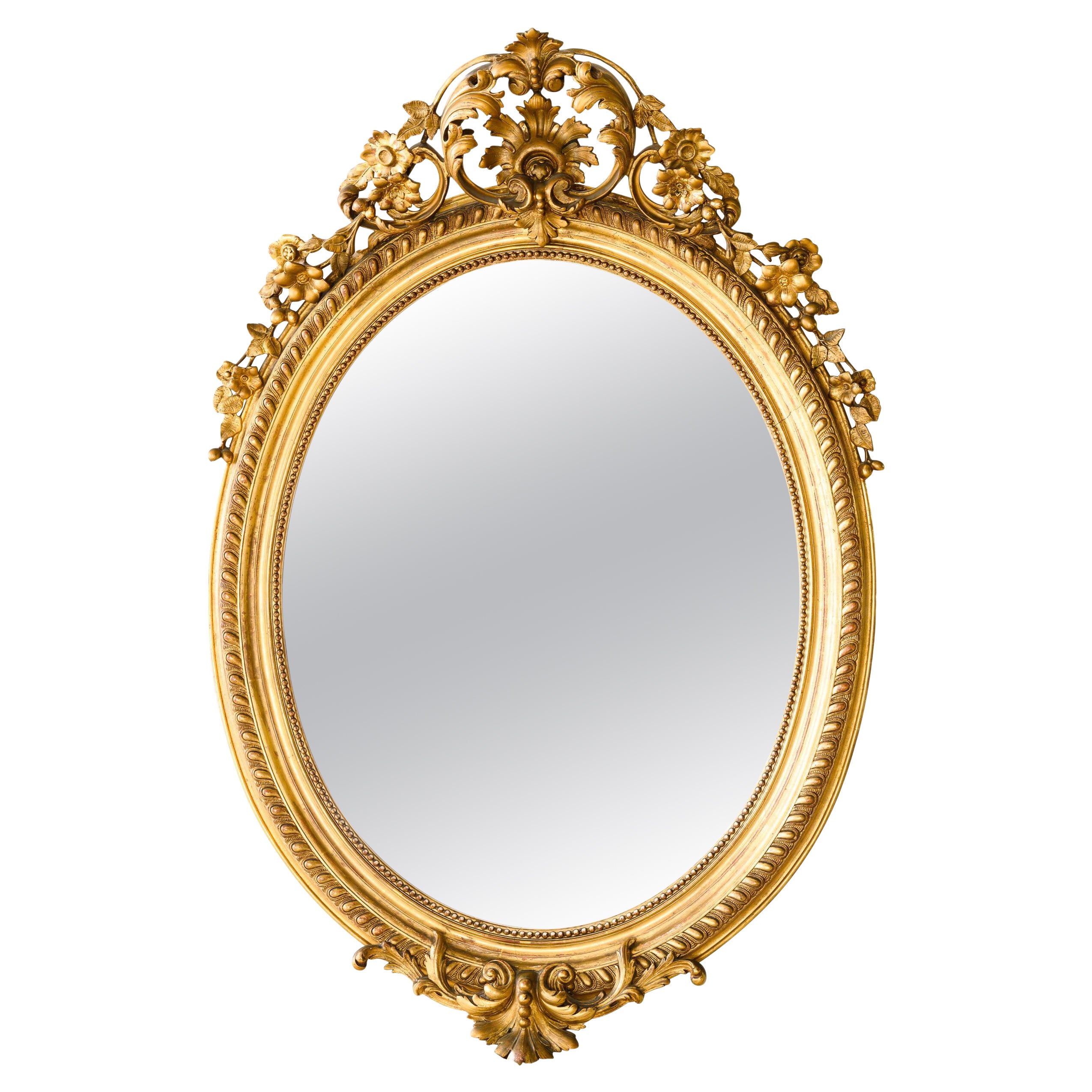 French Neoclassical Round Gilt Wood Mirror with Eagle Crest For Sale at ...