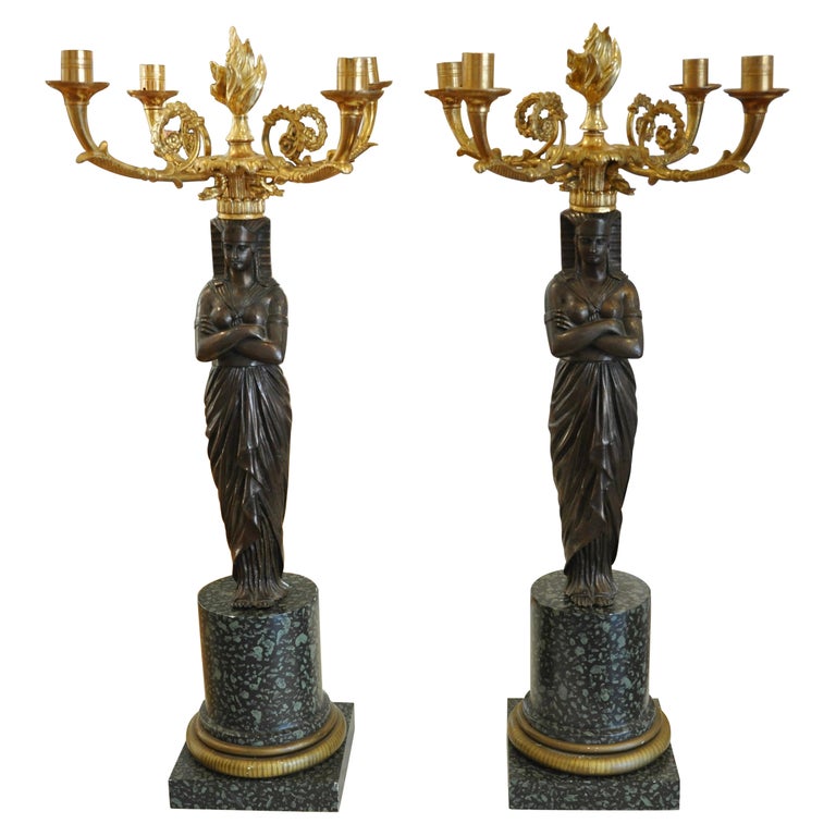 Pair of Early 20th Century Egyptian Revival Candelabra For Sale at 1stDibs