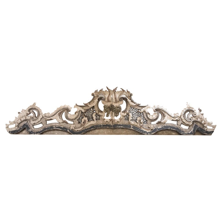 18th Century French Painted Carved Wood Pediment For Sale at 1stDibs
