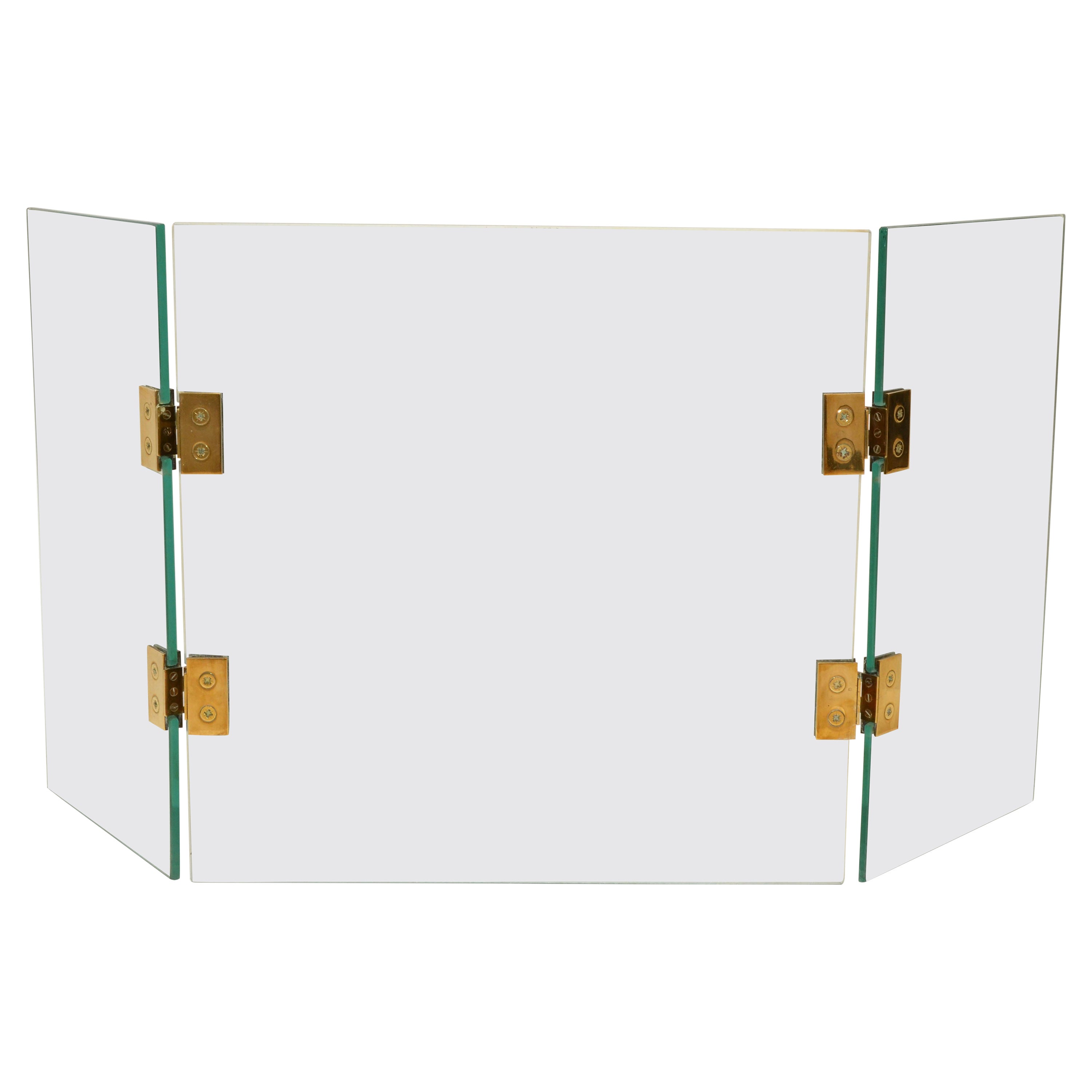 Custom Modernist Polished Brass and Tempered Glass Fire Screen by High ...