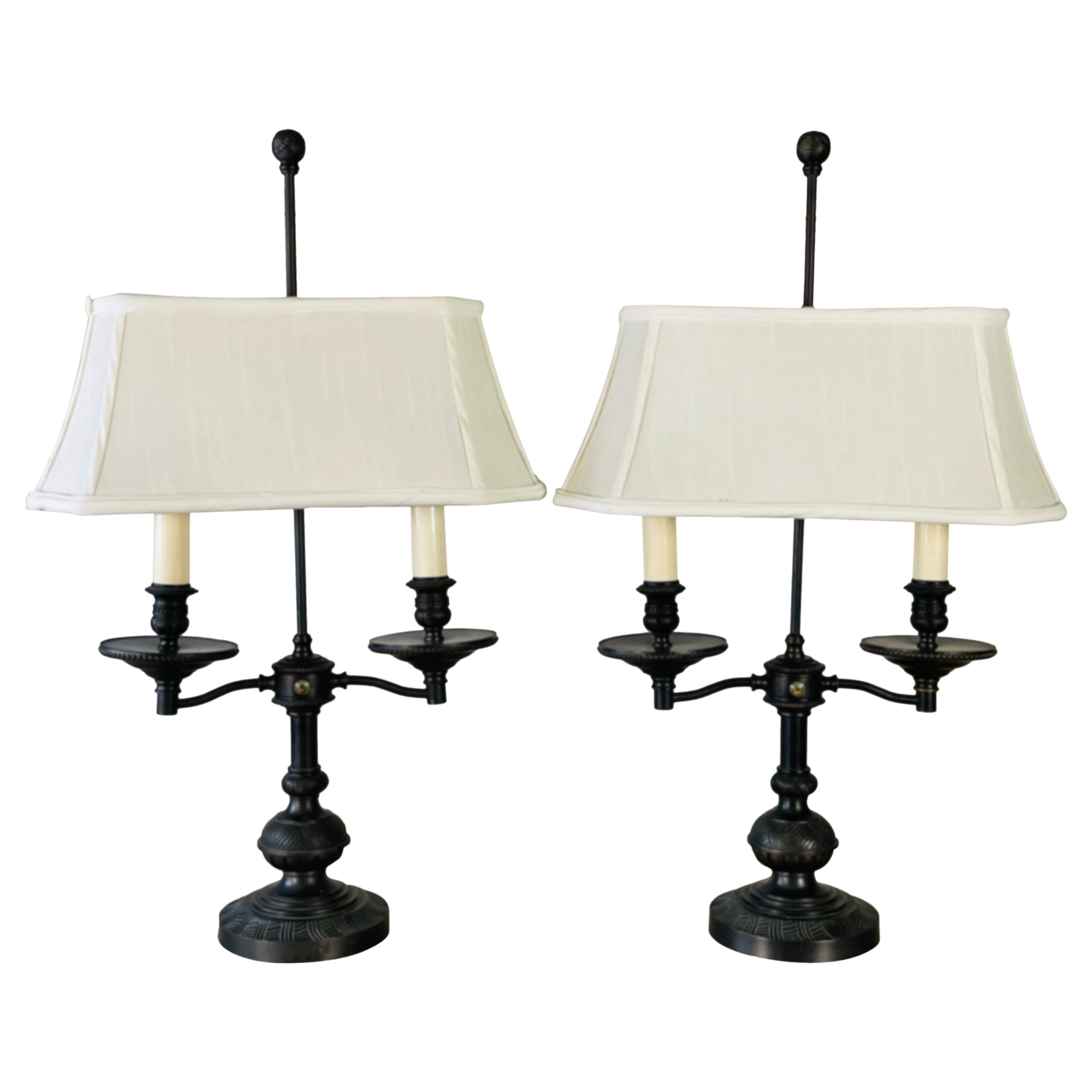 Antique Brass Adjustable Duplex Double Student Lamp with Satin Glass ...