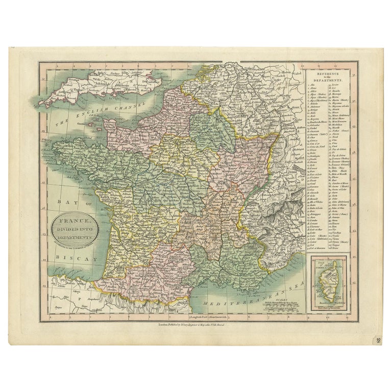 Antique Map of France Showing Post-Napoleonic Departments, 1816 For ...