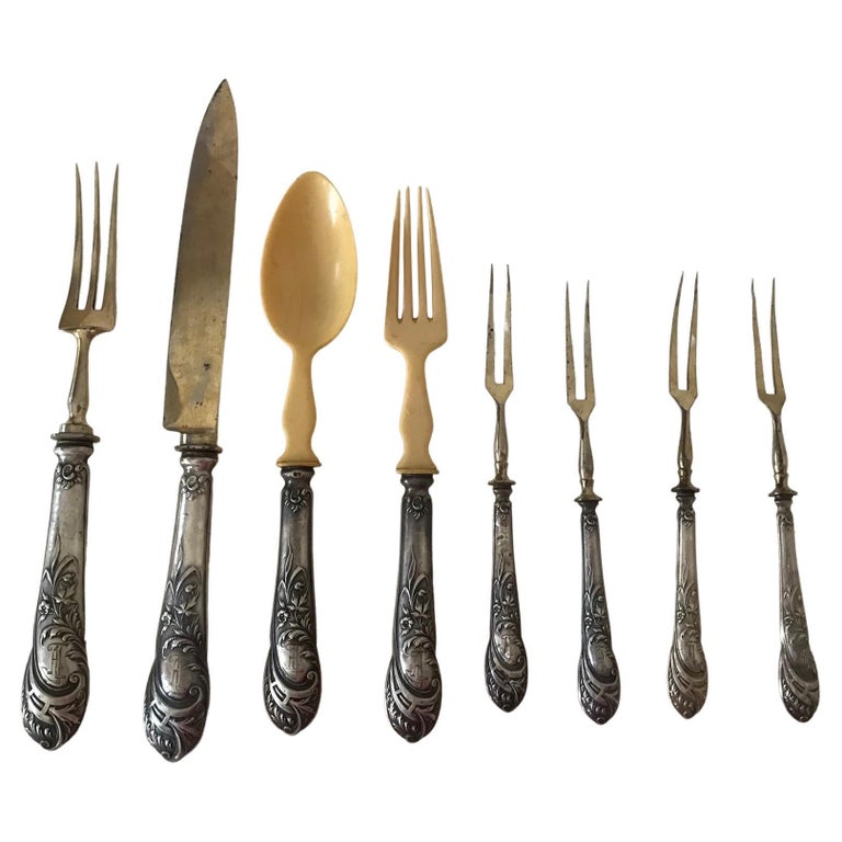 Antique Silver Cutlery Carving set of 8 pcs For Sale at 1stDibs