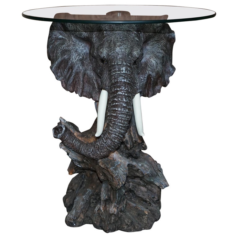 Stunning Realistic Hand Painted Elephants Head Side End Lamp Table ...